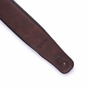 KLIQ Premium Padded Leather Guitar Strap for Bass & Electric Guitar with 3" Wide Pad and Adjustable Length from 41" to 54", Auburn