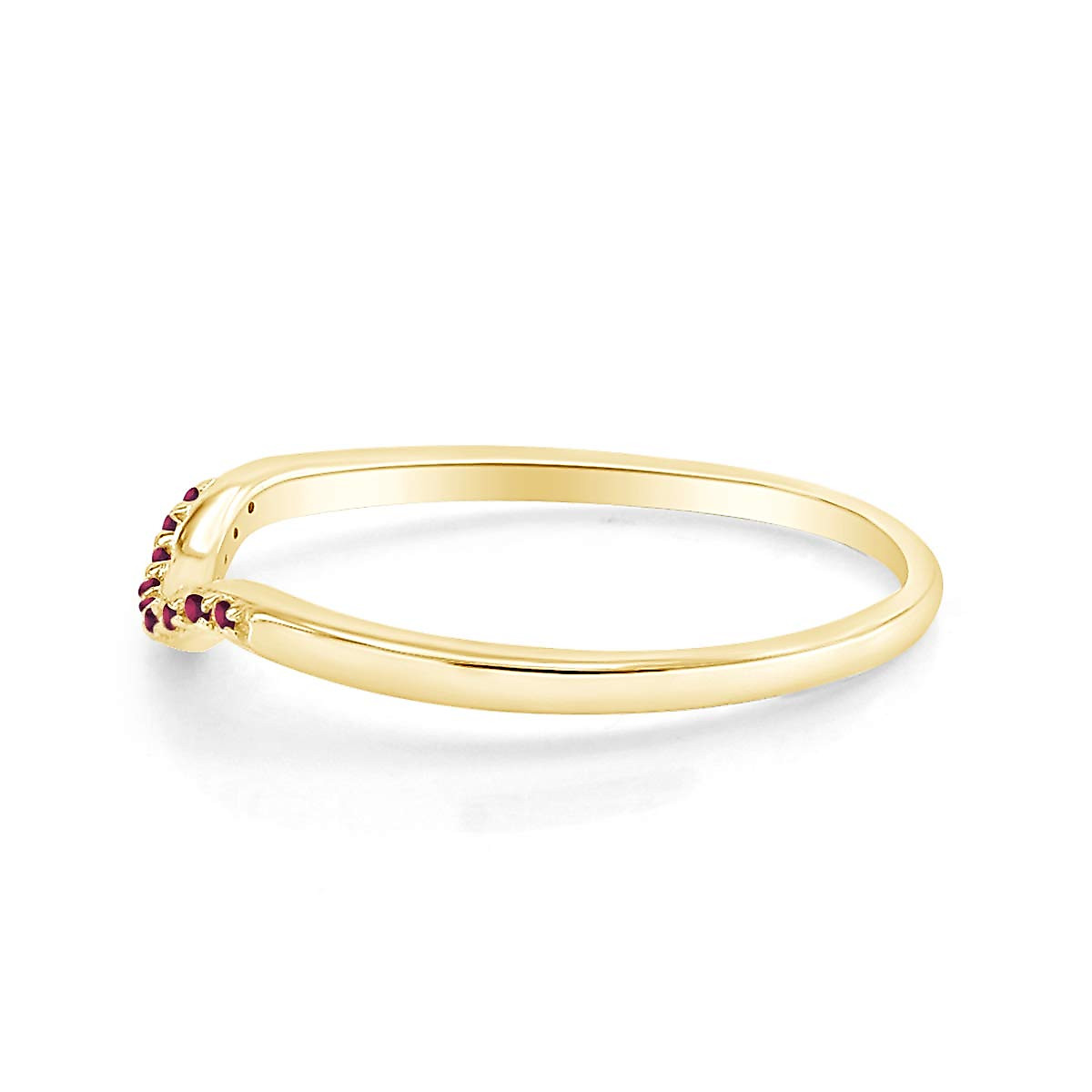 AFFY Round Cut Simulated Ruby Curved Wedding Band Ring in 14k Yellow Gold Over Sterling Silver