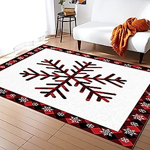 Area Rug Absorbent Non-Slip Rectangle Rug Christmas Red Lattice Snowflake White Rugs for Living Room Bedroom Kitchen Entryway, Soft Floor Mat Indoor Carpet Accent Rugs 2x3 Feet