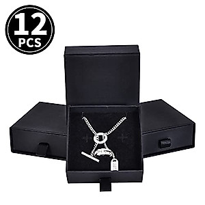 12 Pack Set Cardboard Drawer Display Jewelry Boxes, driew 3.5x3.5 1.4inch Black Gift Boxes Thick Paper Box Bulk Jewelry Gift Packaging Gift Case Sponge Insert and Lids Small Kraft Paper Box for Rings Pendants Earrings Necklaces