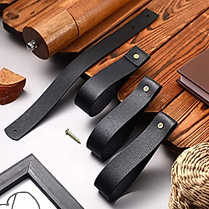 Yookeer 8 Pcs Artificial Leather Wall Hooks 1 x 4.7 Inches Wall Hanging Strap Wall Mounted Loop for Hanging Leather Strap Hangers for Bathroom Kitchen Bedroom Towel Holder Supplies (Black)