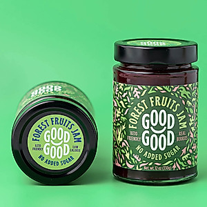GOOD GOOD No Added Sugar Fruit Jam Variety Pack of 4 - Keto Friendly Jelly - Concord, Strawberry, Apricot and Forest Fruit Jams - Low Calorie, Low Carb and Vegan - 12oz / 330g Jars
