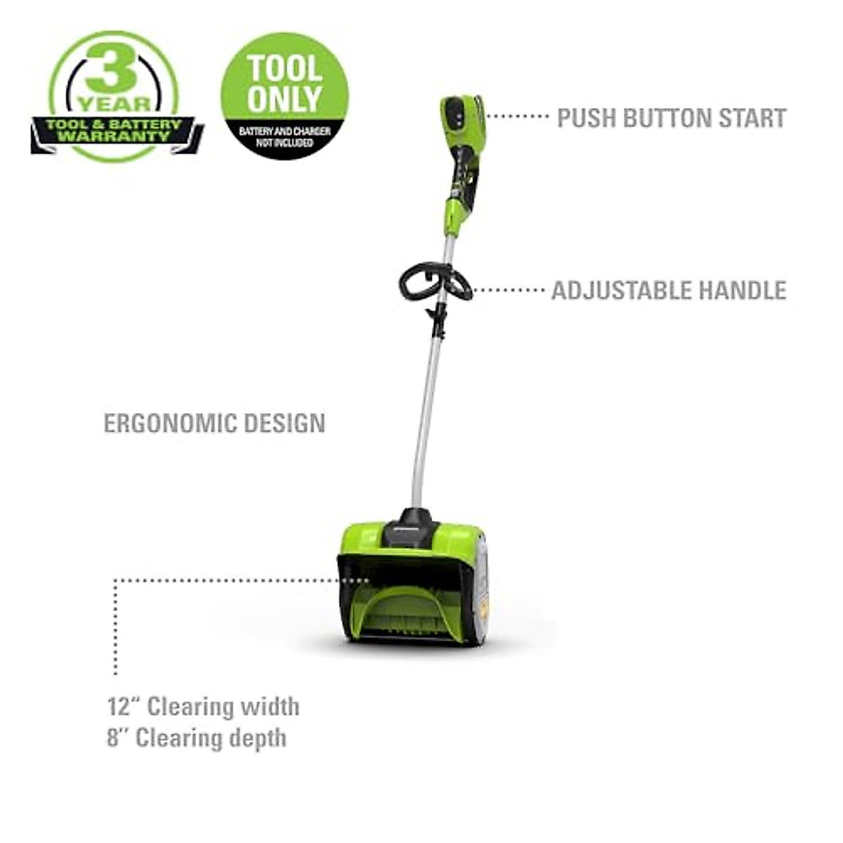 Greenworks 40V (75+ Compatible Tools) 12” Cordless Snow Shovel, Tool Only