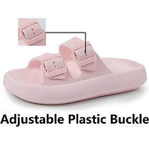Weweya Double Buckle Slides For Women Pillow Slippers Adjustable Eva Slip On Wide Width Slides Sandals Light Pink Women Size 11 11.5