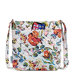 Vera Bradley Women's Cotton Triple Zip Hipster Crossbody Purse, Sea Air Floral - Recycled Cotton, One Size