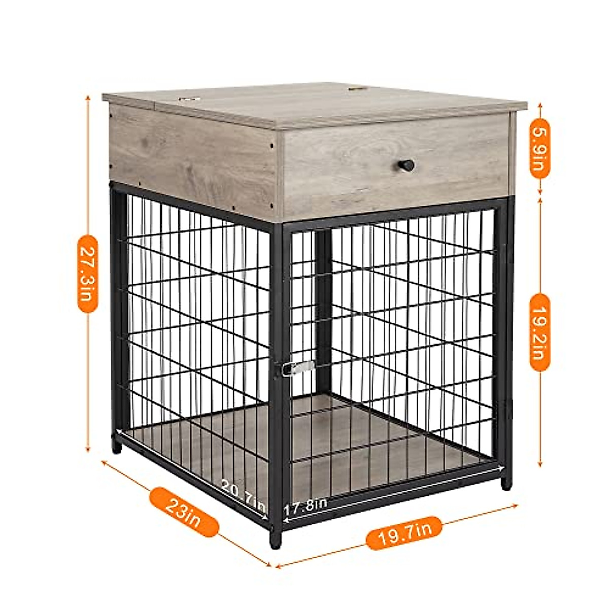 IDEALHOUSE Furniture Dog Crates, Style Wood Kennel End Table, House Indoor Use, Chew-Proof, Flip Top Storage, Casual Home Wooden Pet Crate, Crate Side Grey