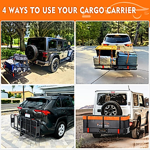 Foldable Hitch Cargo Carrier, 60" X 20" X 6" Heavy Duty Trailer Hitch Mount Luggage Basket with 500lb Capacity + 16 Cubic Waterproof Cargo Carrier Bag, Suitable for SUV, Truck, Car Traveling