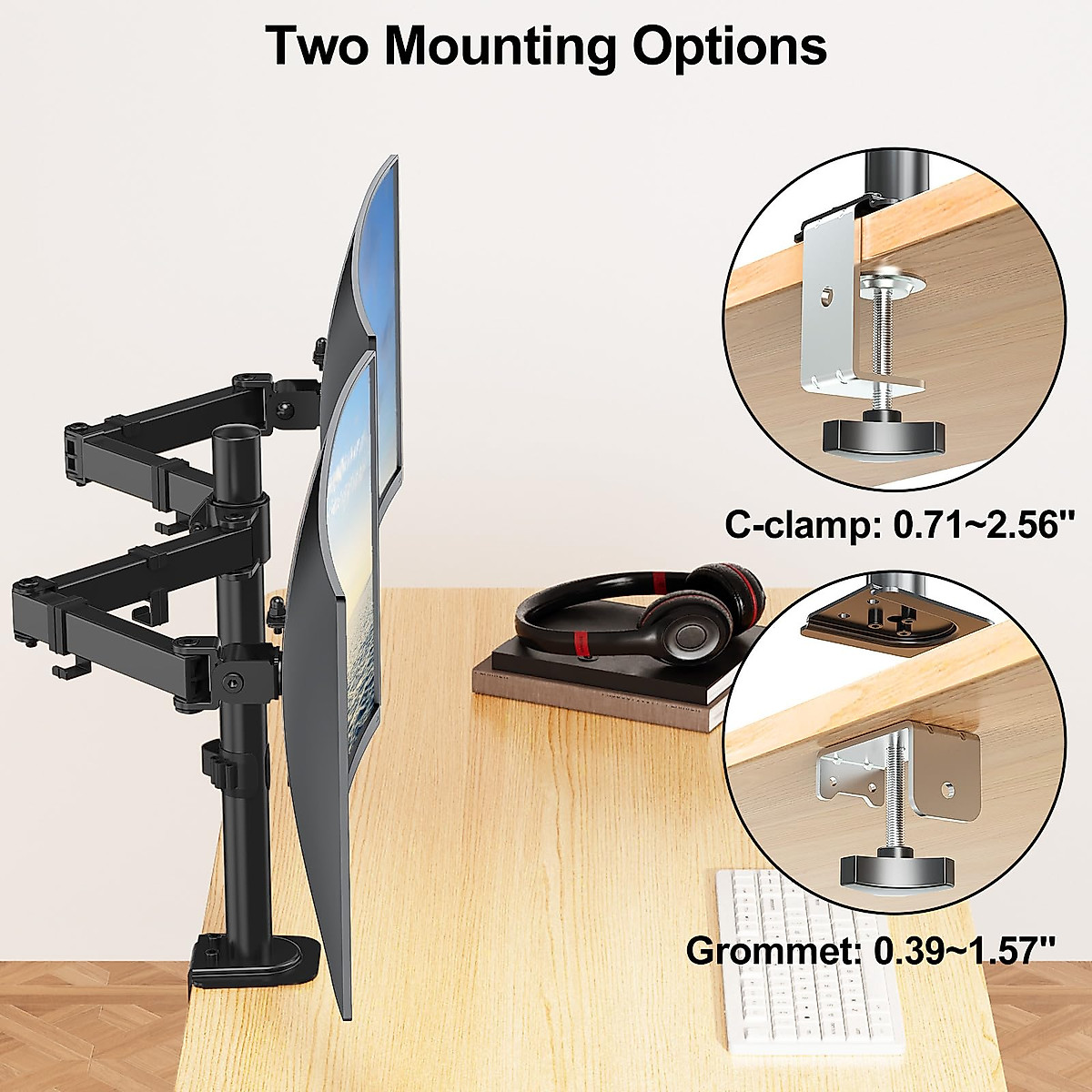MOUNT PRO Dual Monitor Mount Fits 13-32 Inch/17.6lbs LCD Screen, Computer Monitor Desk Mount, Articulating Monitor Arm, Height Adjustable Monitor Stand for 2 Monitors, VESA Mount 75x75/100x100mm