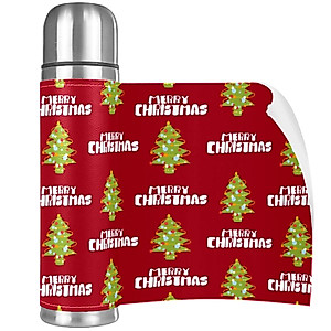 Stainless Steel Leather Vacuum Insulated Mug Christmas Tree Thermos Water Bottle for Hot and Cold Drinks Kids Adults 16 Oz