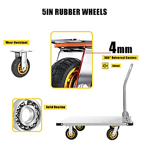 Platform Truck, 1800lb Capacity Heavy Duty Foldable Push Cart, 36 x 24in Flatbed with 6" Swivel Wheels, Platform Truck Hand Cart for Industry, SuperMall (M)