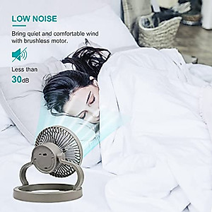 Teioe Camping Fan with LED Lantern, 8000 mAh Battery Operated Tent Fan with Hook, Rechargeable Table Fan for Camping, Fishing, Jobsite, Office, Emergency (Grey)