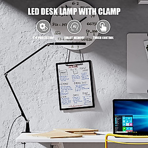 LED Desk Lamp,JKSWT Eye-Caring Adjustable Swing Arm Desk Light with Clamp,72 Led,5 Color Modes,5 Brightness Levels Table Lamp, Office Lamp with Memory Function and Touch Control,Black