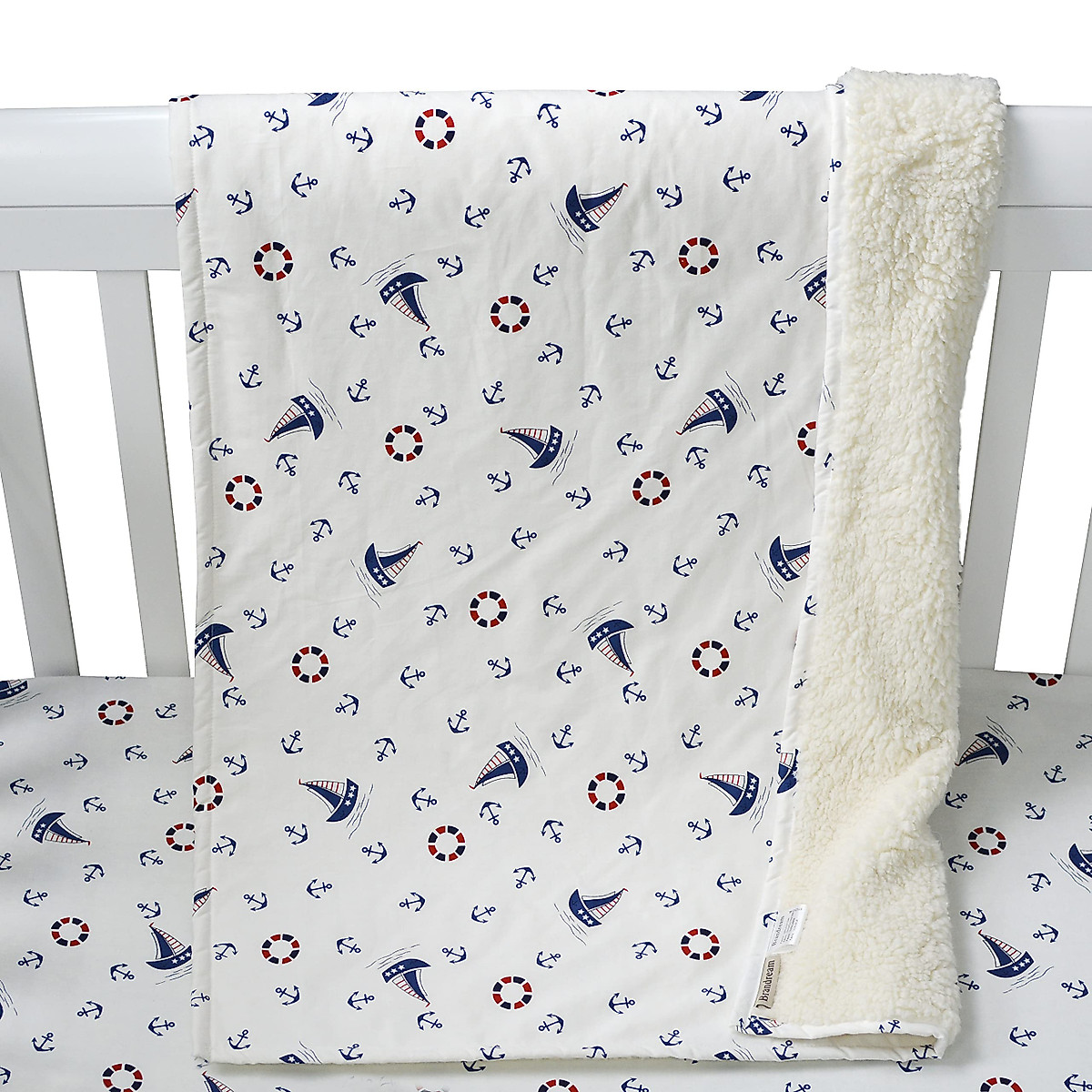 Brandream Baby Crib Bedding Set for Boys Coastal Ocean Anchor Nautical Boys Nursery Bedding Set with 2 Packs Crib Sheets, White & Navy Blue, 4 Pieces Sail Away Theme