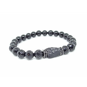 Handmade Natural Stone Black Tourmaline & Black Onyx Beaded Bracelet Men's and Women's