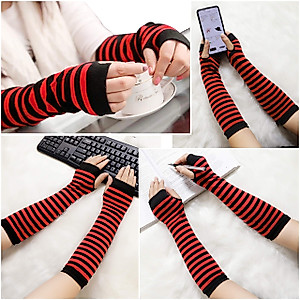 Bellady 3 Pairs Striped Arm Warmers Fingerless Gloves for Women