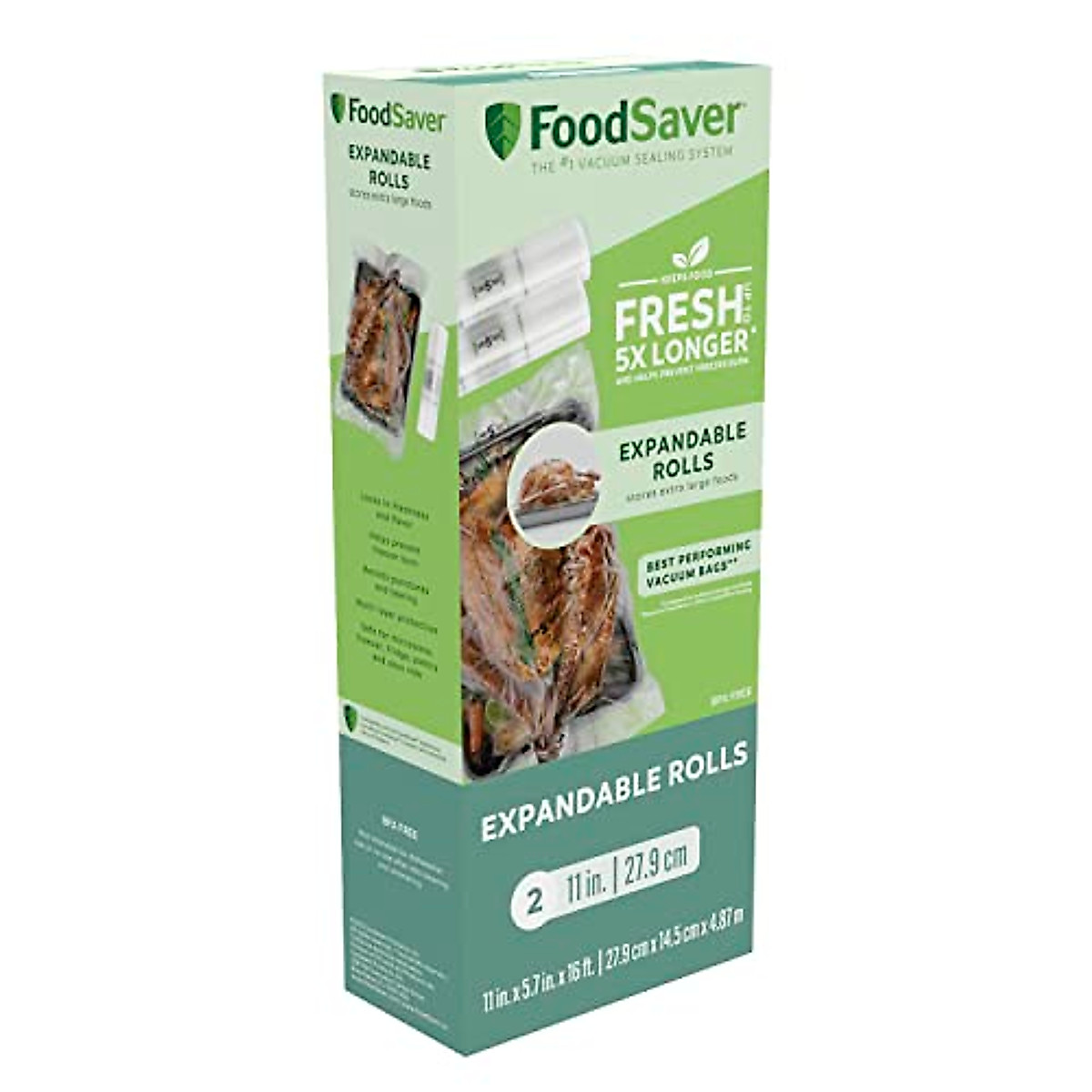 FoodSaver Vacuum Sealer Bags for Extra Large Items, Rolls for Custom Fit Airtight Food Storage and Sous Vide, 11" x 16' (Pack of 2)