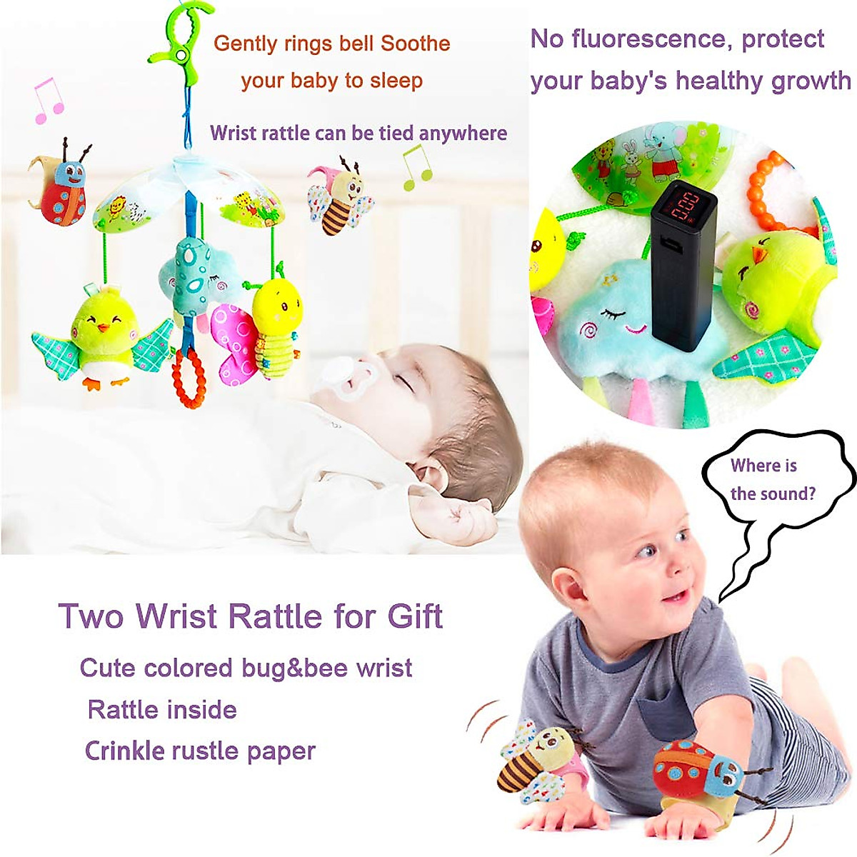 YOYIKER Stroller Toy Car Seat Toys for Infant, Baby Hanging Toys for Babies 0-3-6-12 Months, Newborn Rattle Toys for Baby Boy Girl Presents