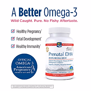 Nordic Naturals Pro Prenatal DHA, Unflavored - 830 mg Omega-3 + 400 IU Vitamin D3-90 Soft Gels - Supports Brain Development in Babies During Pregnancy & Lactation - Non-GMO - 45 Servings