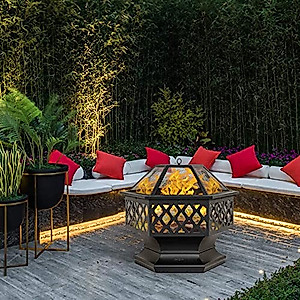 SINGLYFIRE 24 Inch Fire Pits for Outside Large Heavy Duty Outdoor Wood Burning Bonfire Pit Cast Iron Patio Heater, with Spark Screen, Log Grate, Poker