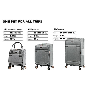 kensie Women's Hudson Softside 3-Piece Spinner Luggage Set, Heather Gray, (16/20/28)