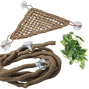 PINVNBY Bearded Dragon Hammock Jungle Climber Vines Flexible Reptile Leaves with Suction Cups Habitat Decor for Climbing, Chameleon, Lizards, Gecko, Snakes