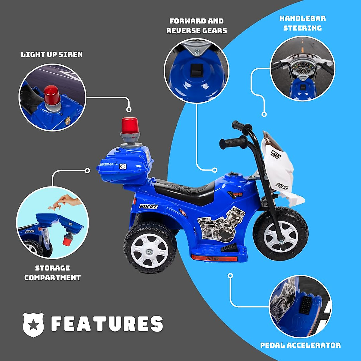 KID MOTORZ Lil Patrol Ride On Toy, 6V, Purple and Pink