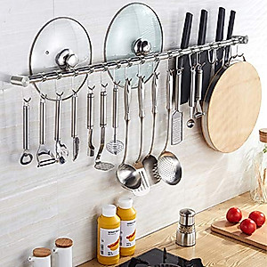 YIHAIXINGWEI Utensil Racks 39Inch Kitchen Hanger 304 Stainless Steel Wall Hanging Rail Rod Wall Mount Pot Rack Pans Flatware Storage Organization Holder with 15 Sliding Hooks.