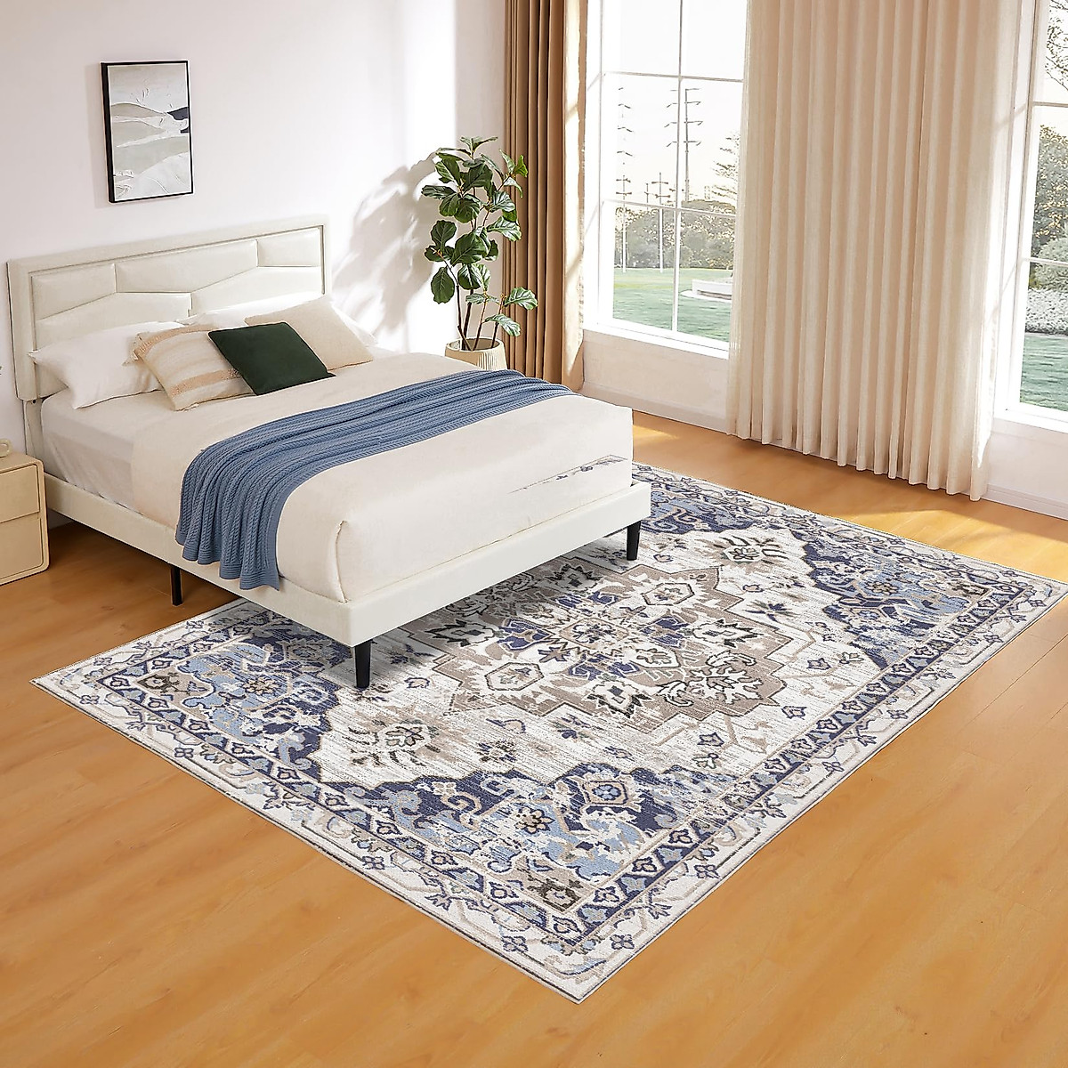 OMERAI Area Rug, 8x10, Purple, Vintage Design, Washable Rugs with Non Slip for Living Room Bedroom