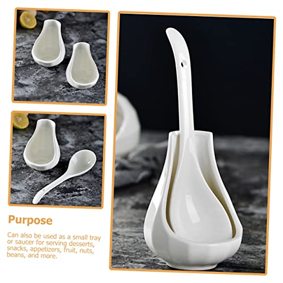 Cabilock 3pcs Ceramic Spoon Holder Upright Spoon Holder Copper Spoon Rest Fork Rest Spoon Storage Rack Cutlery Rests Spoon Stand Bulk Coffee Chopstick Rest Vertical Drip Tray White Ceramics