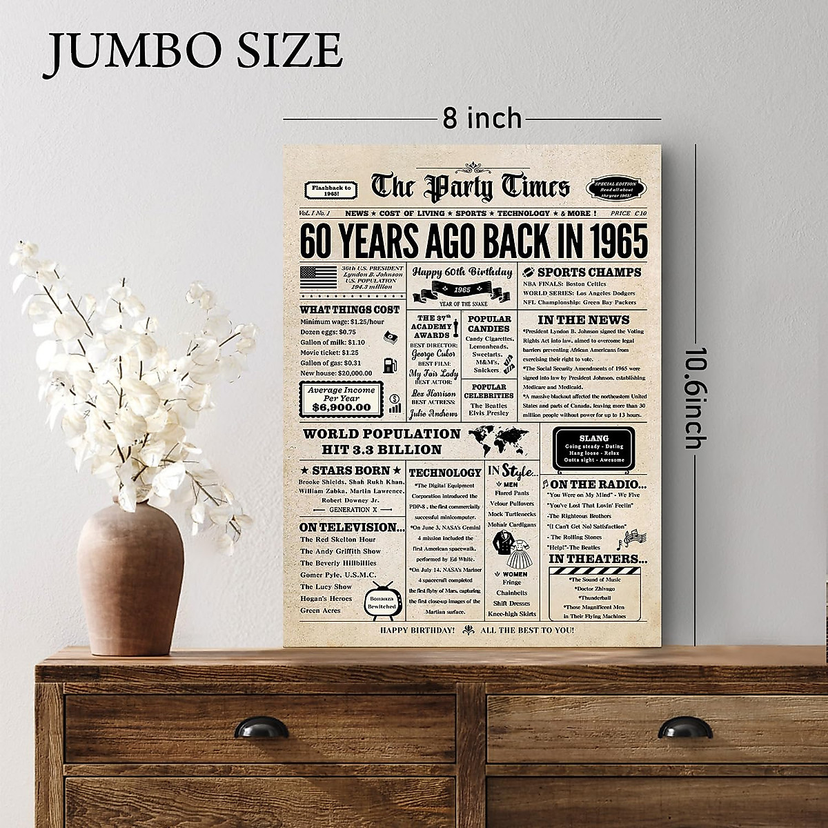 BGTCARDS 60th Birthday Card, 60th Birthday Gifts for Women Men, 60th Birthday Decorations for Him Her, Back in 1965 Birthday Card