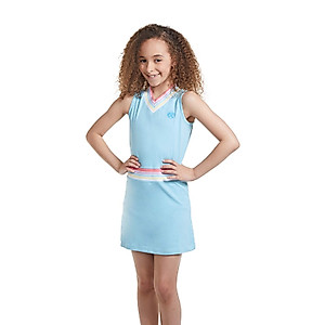 Street Tennis Club Girls Tennis Dress & Golf Outfit, Athletic Skirts Dress with Built-in Shorts - Girls Active Golf and Tennis Clothes Blue Medium (8-9 Years)