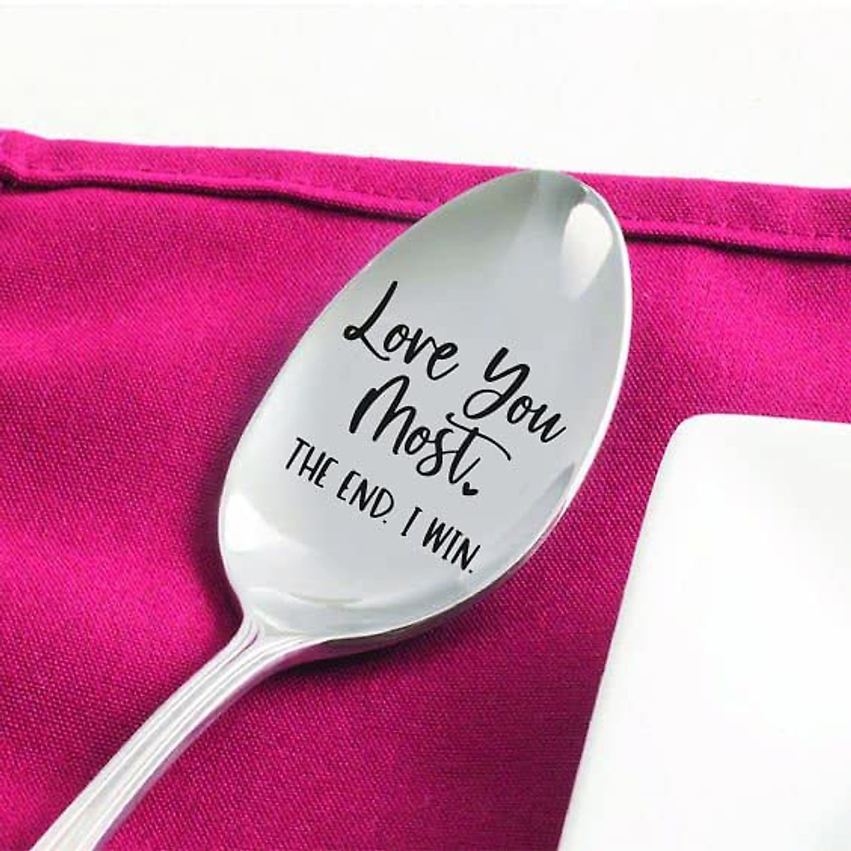 I Love You The Most The End I Win Valentines Day Gift Engraved Spoon Gift for Boyfriend Girlfriend | Christmas Birthday Gift for Men Women | Engagement Gift for Bride