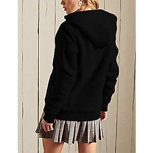 Yeokou Women's Casual Winter Warm Sherpa Lined Zip Up Hooded Sweatshirt Jacket Coat (X-Large, Black001)