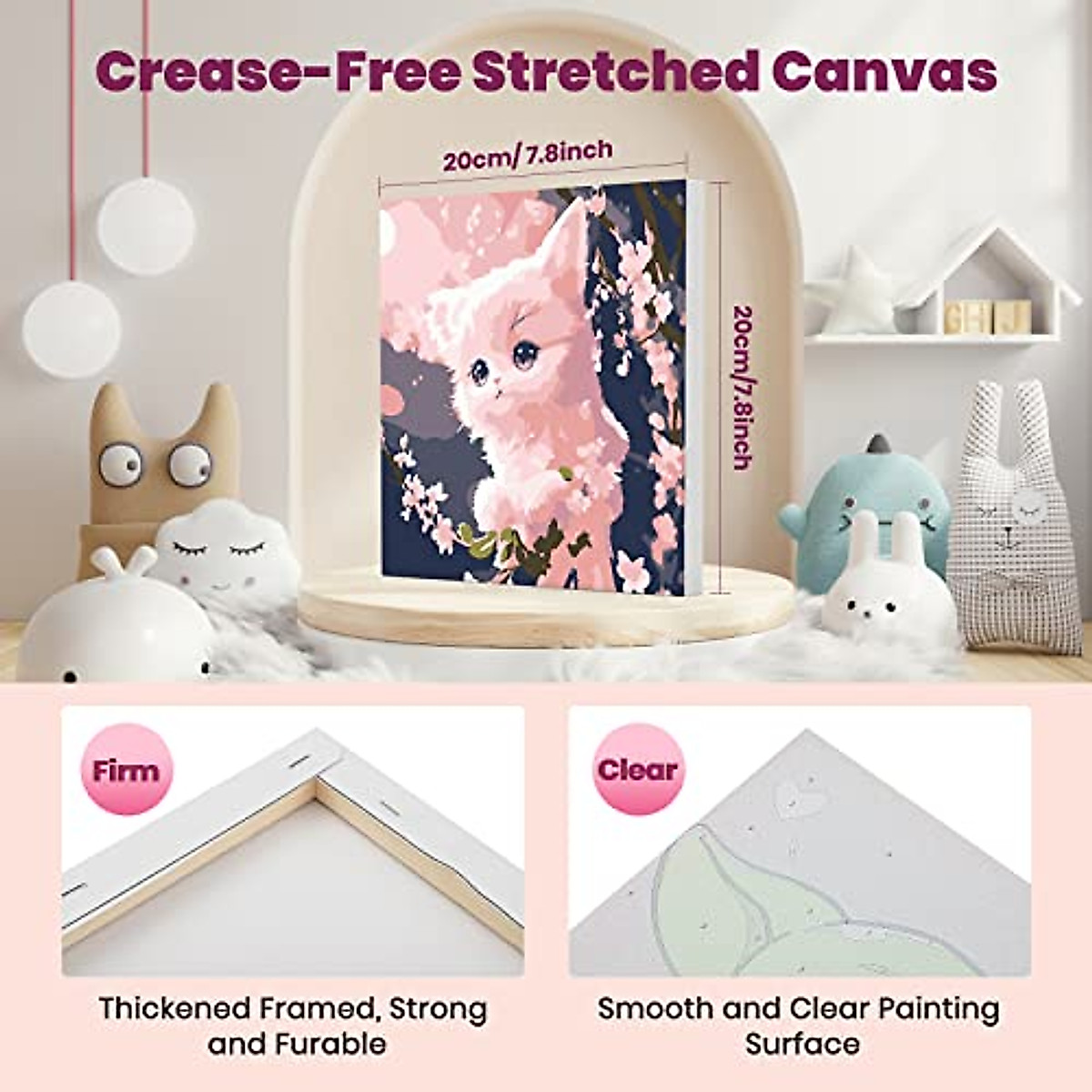 VINDIJA Framed Paint by Number for Adults Beginners - Cat Adult Paint by Number Kits on Canvas, 2 Pack Animals Paint by Numbers, DIY Oil Painting Acrylic Paints for Home Wall Decor Gift, 8x8in