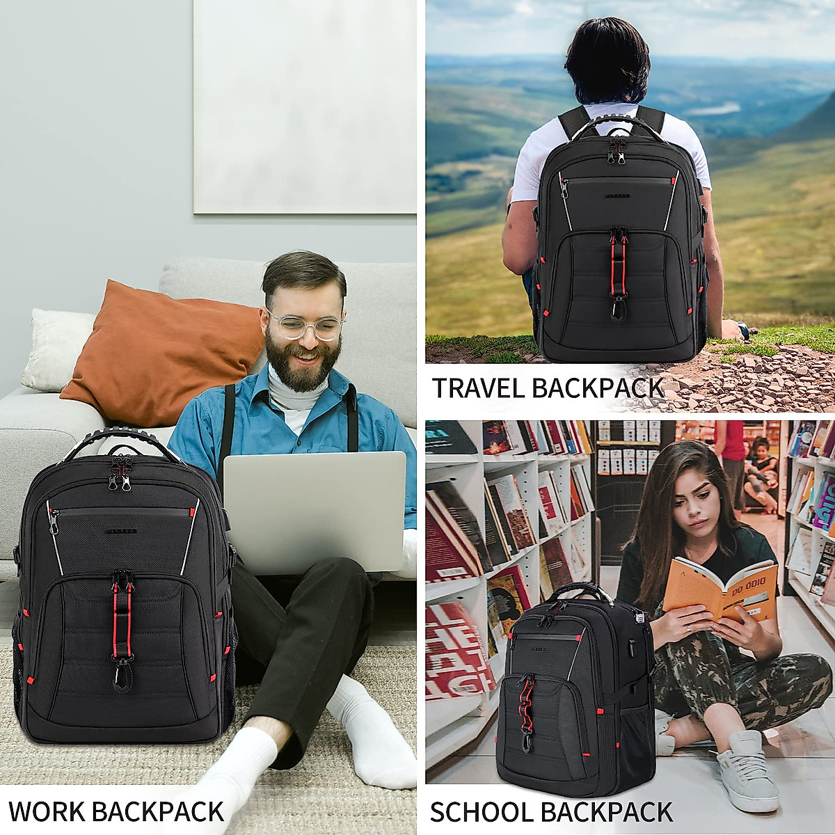 KROSER Travel Laptop Backpack 18.4 inch XXXL Computer Backpack Stylish College Backpack with RFID Pockets USB Charging Port REFLECTIVE STRIPS Water-Repellent Day pack for School/Business/Men