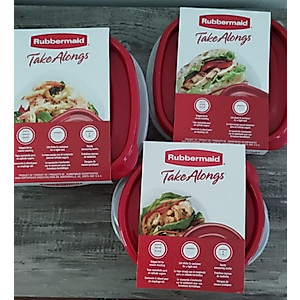 Rubbermaid food storage containers, 6 pack: 2 round 3.2 cups, 2 square 2.9 cups, 2 square 5.2 cups.