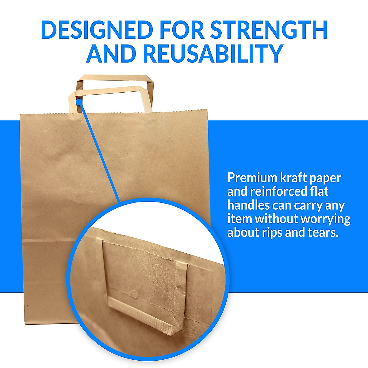 Reli. Kraft Paper Bags w/Handles (100 Pcs, Bulk) (Large 10"x6.75"x12") Brown Paper To Go/Take Out/Restaurant/Bags with Handles, Shopping Bags, Retail, Gifts | 25% larger than 10"x5"x13"