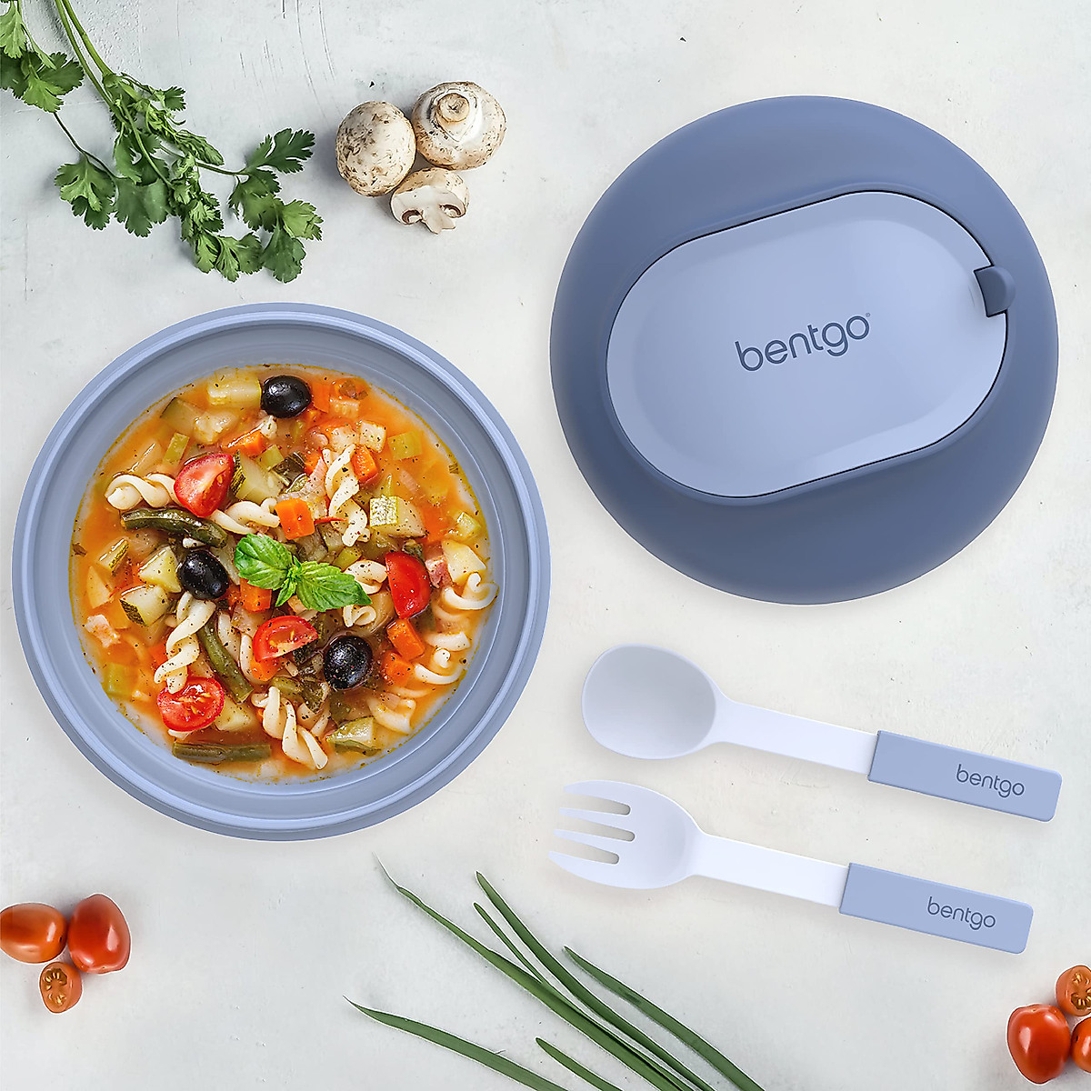 Bentgo Bowl - Insulated Leak-Resistant Bowl with Snack Compartment, Collapsible Utensils and Improved Easy-Grip Design for On-the-Go - Holds Soup, Rice, Cereal & More - BPA-Free, 21.2 oz (Slate)