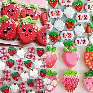 Fangleland Fruit Cookie Cutter Set Strawberry Theme Stainless Steel Molds 7 Packs for Berry Girl Sweet 1st Birthday Baby Shower Cake Fondant Biscuit Decorations