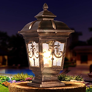 Waterproof E27 Electric Column Landscape Light European Waterproof Outdoor Stigma Lamps 110V 220V Modern Decoration IP65 Rainproof Anti-Rust Pillar Lamp Pole Lights for Garden Fence Park Courtyard