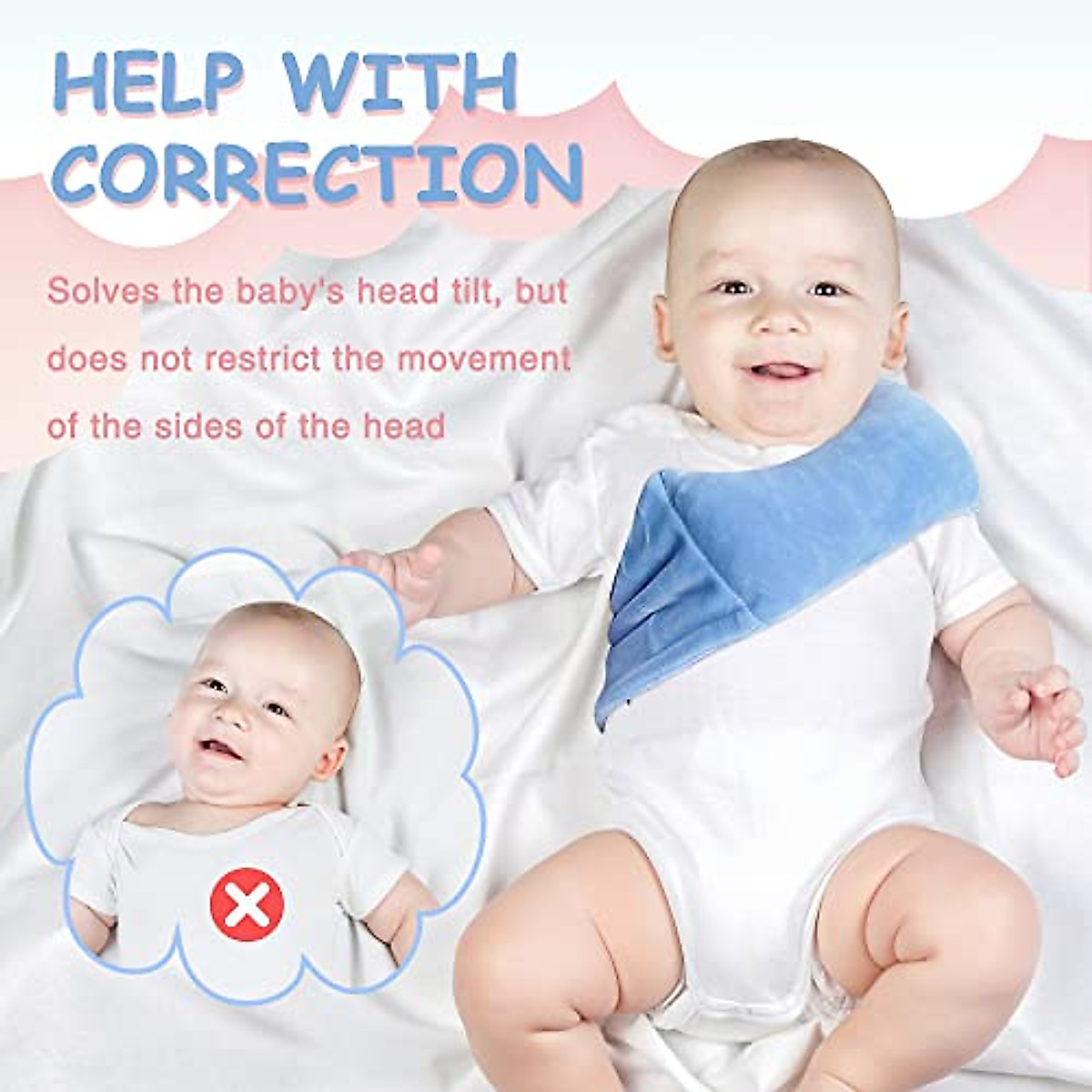 Torticollis Pillows for Infants Baby Neck Support Pillow Infant Newborn Head Shaper Correction Cusion Adjustable Toddler Kid Head Positioner for Car Seat Travel