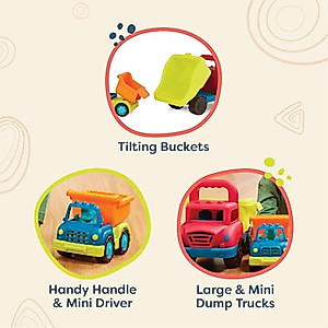 B. toys- B. play- Grab-n-Go Truck Set- 2 Dump Trucks – 1 Large Truck & 1 Small Truck – Big Truck with Handle & Mini Truck with Driver – Toy Trucks for Toddlers, Kids- 1 Year +