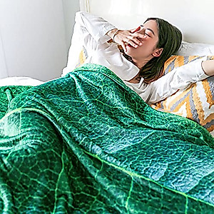 MOHOPE Soft Flannel Fleece Leaf Blanket Double Sided Printing, Large Green Blanket Lightweight Comfortable Warm Plush Leaf Blanket for Office Bed Couch Sofa (230gsm, Bayberry Leaf)