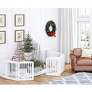 PAWLAND Wooden Freestanding Foldable Pet Gate for Dogs, 24 inch 4 Panels Step Over Fence, Dog Gate for The House, Doorway, Stairs, Extra Wide (White, 24" Height-4 Panels)