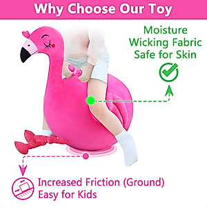 iPlay, iLearn Bouncy Pals Kids Flamingo Hopper Ball, Inflatable Bouncing Animal Hopping Toys, Pink Plush Ride on Bouncer, Outdoor Indoor Active Jumping, Birthday Gift for 3 4 5 6 Year Old Girl Toddler