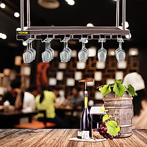 VEVOR Ceiling Wine Glass Rack, 23.6 x 13.8 inch Hanging Wine Glass Rack, 18.9-35.8 inch Height Adjustable Hanging Wine Rack Cabinet, Coppery Wall-Mounted Wine Glass Rack Perfect for Bar Cafe Kitchen