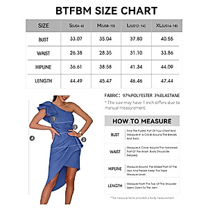 BTFBM Women 2024 Summer Fashion Elegant One Shoulder Cocktail Dress Ruffle Sleeve Wrap Ruched Bodycon Short Party Dresses(Solid Grey Blue, Small)