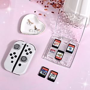 DLseego Clear Crystal Game Card Case For Regular Switch / Lite / OLED, 11 Slots Game Cards Holder 2 SD Card Slots, Sparkle Portable Game Card Storage Cartridge Box with 2PCS Diamond Thumb Grips