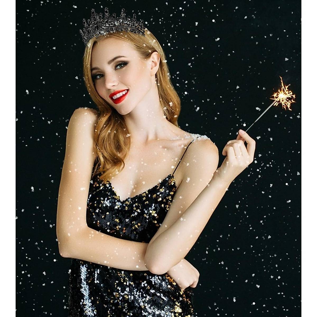 Velscrun Black Crystal Birthday Tiara Crowns for Women Girls Princess Crown with Combs Birthday Girl Headband Sash Happy Birthday Party Decorations Birthday Gift Cake Topper Hair Accessories