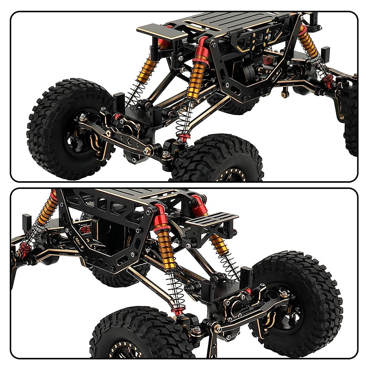 RZXYLRC Brass Assembled Car Chasiss Frame Kit with Axles Wheels Bumper (optional) for Axial 1/24 AX24 4WS XC Crawler Truck Model RC Car Upgrade Parts (with Wheels)